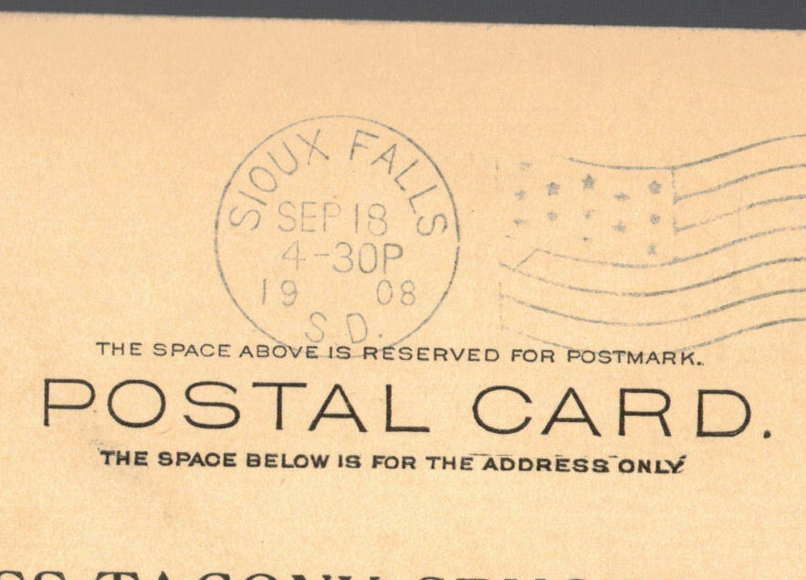 VINTAGE UNITED STATES POSTAL CARD ONE CENT McKINLEY SIOUX FALLS SD 1908 ...