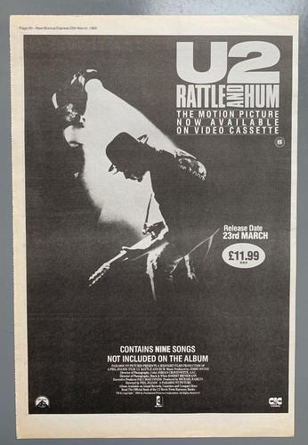 U2 original 1989 POSTER ADVERT RATTLE AND HUM Video Cassette | eBay