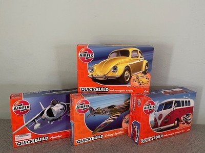 Airfix Quick Build 4 pc Bundle: VW Campervan & Beetle, Harrier D-Day ...