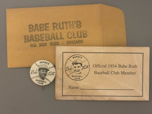 1934 Quaker Oats Babe Ruth Pin, Card & Envelope- Rare To Find Together ...