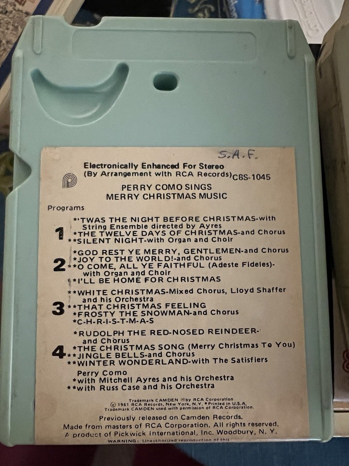 c.1961 PERRY COMO Merry Christmas Music Eight 8 Track Cartridge Tape ...