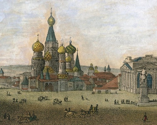 RED SQUARE MOSCOW, RUSSIA & ORIGINAL ca1820 HAND- COLORED LITHOGRAPH ...