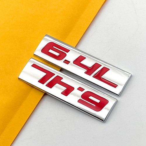 2x Car Fender Trunk Red Chrome 6.4L Car Logo V6 V8 Engine Metal Emblem ...