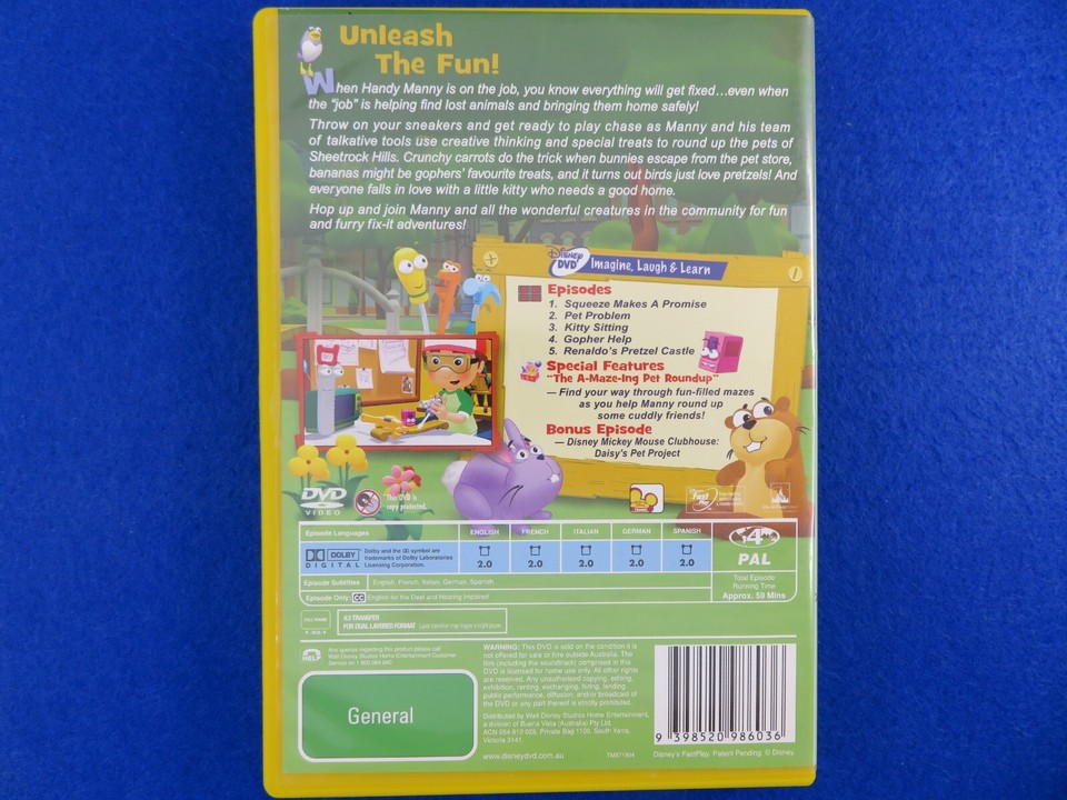 Disney Handy Manny Manny's Pet Roundup - DVD - Region 4 - Fast Postage ...
