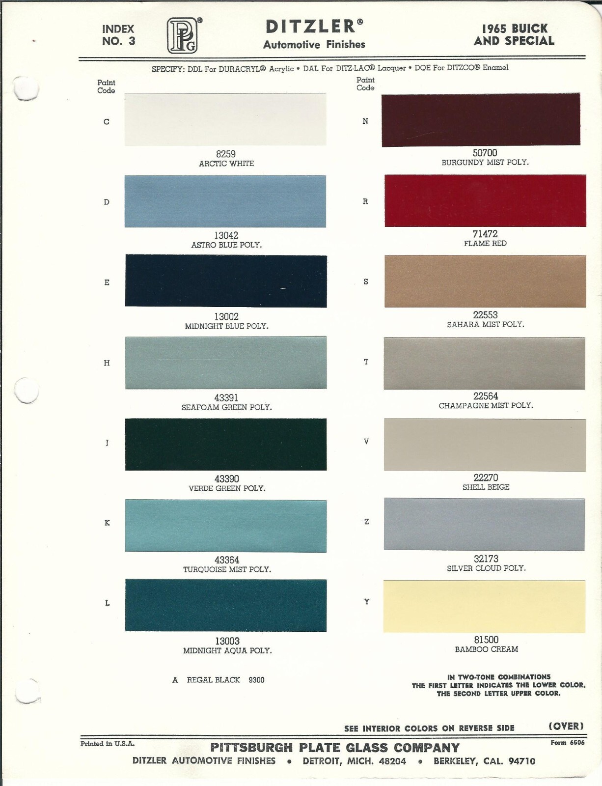 1965 Buick Riviera Special Wildcat Electra Paint Chips Ditzler