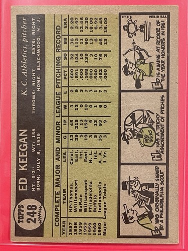 1961 Topps Ed Keegan Rookie RC #248 Vintage Baseball Kansas City ...