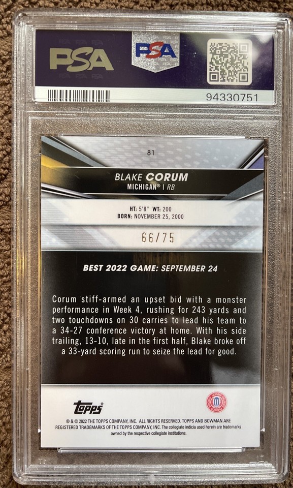 2022 Bowman’s Best U Blake Corum Gold Lava Refractor 66/75 PSA 10 - Pop ...