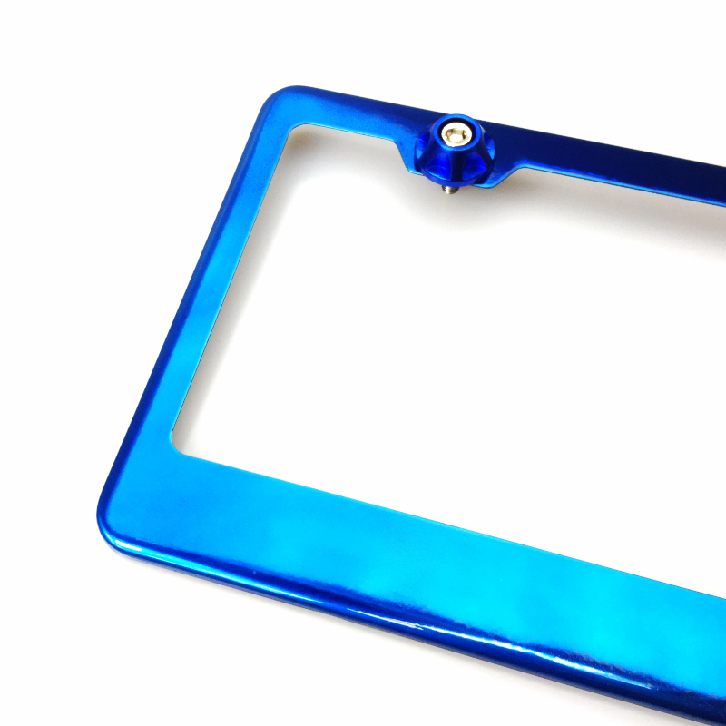 2 Powder Coating Blue Chrome Stainless Steel License Plate Frame w/Cap ...