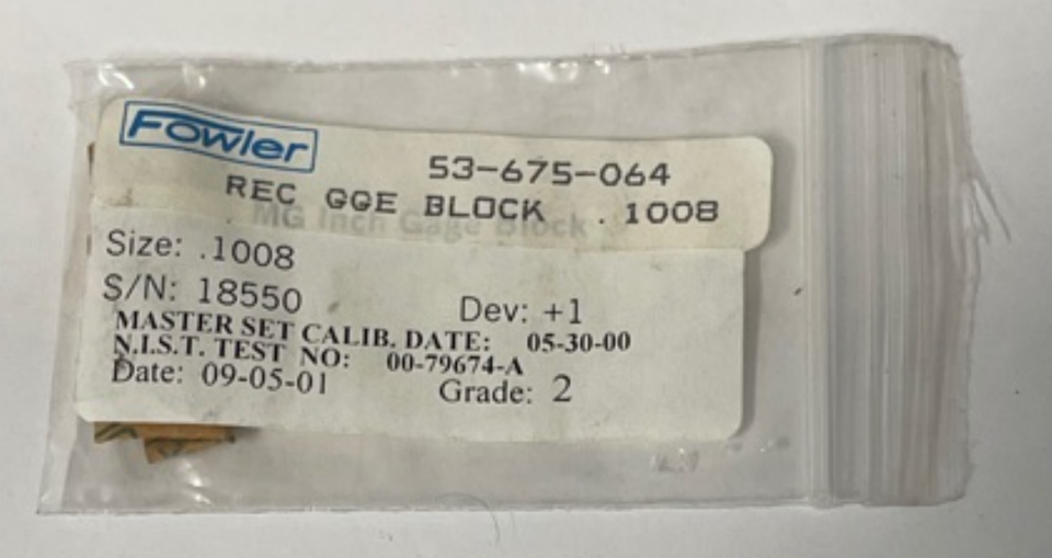 Fowler 53-675-064 Individual Rectangular Steel Gage Block, Size .1008 ...