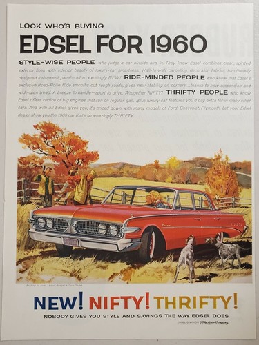 1959 Print Ad The 1960 Edsel Ranger 4-Door Sedan Ford Hunters & Dogs in ...