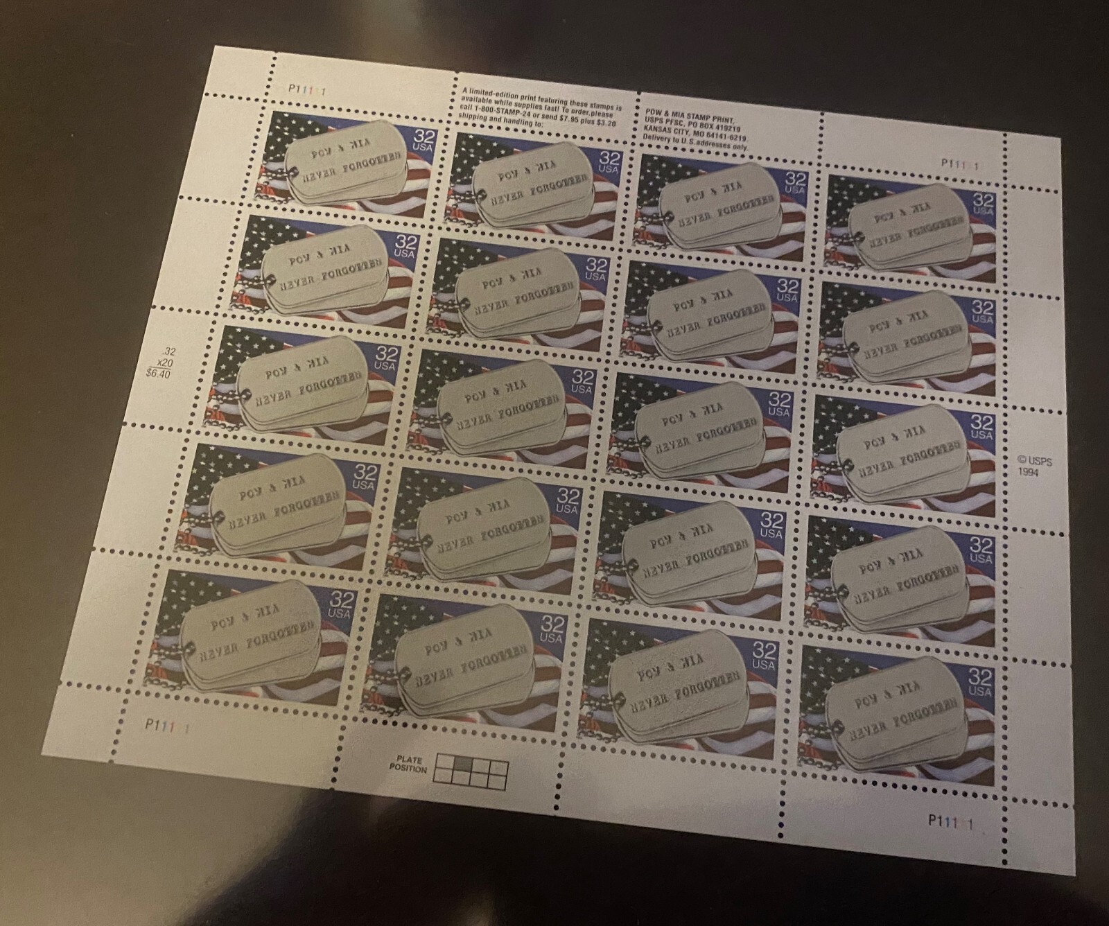 POW & MIA - Never Forgotten Full Sheet of 20 US 32¢ Stamps MHN | eBay