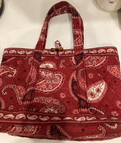 Vera Bradley Mesa Red Paisley Large Toggle Tote Bag Purse Retired ...