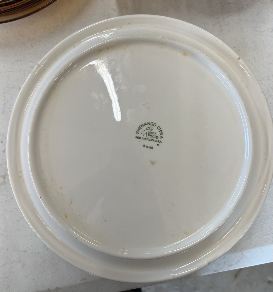 SET of 4 vintage Shenango China Orange Rim DINNER PLATES Restaurant ...