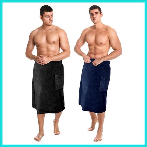 2 Pcs Men's Bath Wrap Towel Medium Shower Adjustable Terry Body Spa ...