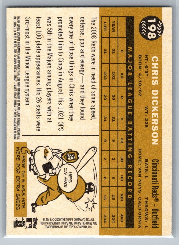 2009 Topps Heritage Baseball #198 Chris Dickerson Cincinnati Reds | eBay