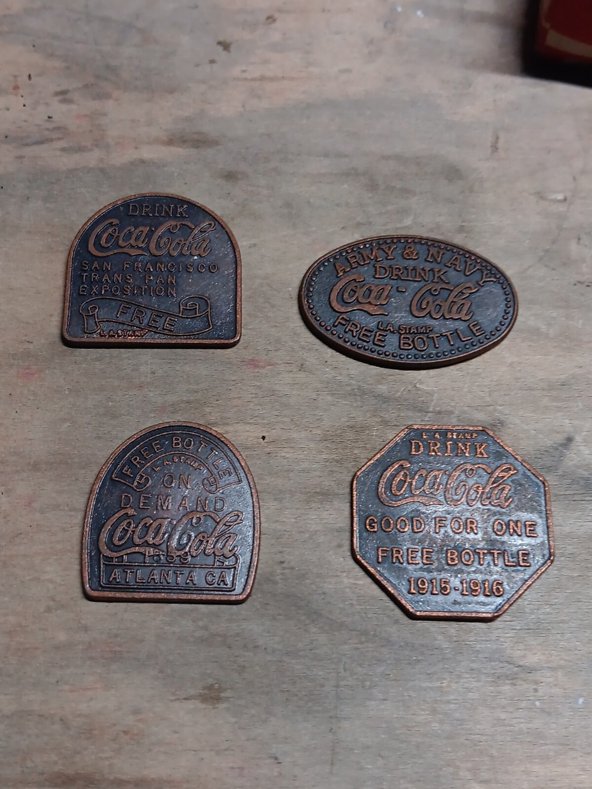 Lot 4 Coca Cola ARMY NAVY MEDAL COIN FREE BOTTLE TOKEN DRINK COKE SODA ...
