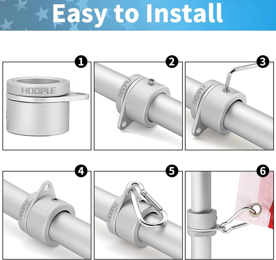 2pcs Flag Pole Ring Aluminum Alloy for 0.75-1 in Pole 360° Rotating ...