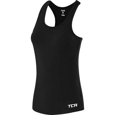 TCA Tech Racerback Womens Running Vest Black Run Sleeveless Performance ...