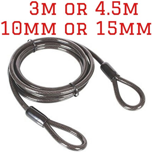 10mm / 15mm Security Cable 3m 4.5m Steel Braided Looped Lock long bike ...