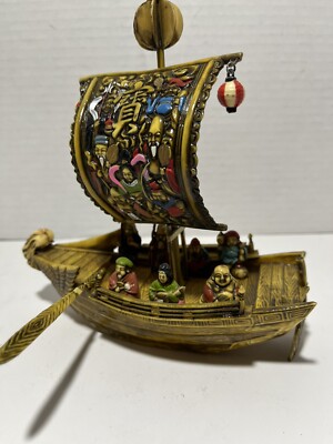 Vtg Japanese Art Deco Flying Dragon SEVEN IMMORTALS Painted Celluloid ...