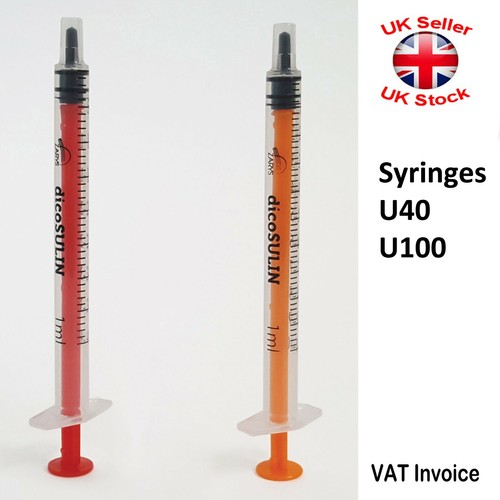 HYPODERMIC EMPTY SYRINGES 1ml 40 or 100 Units Luer Slip CE Mark U40 ...