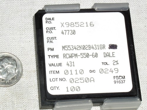 100 MILITARY DALE JAN M55342/K02B-431GR SMT SMD THIN FILM 431 OHM CHIP ...