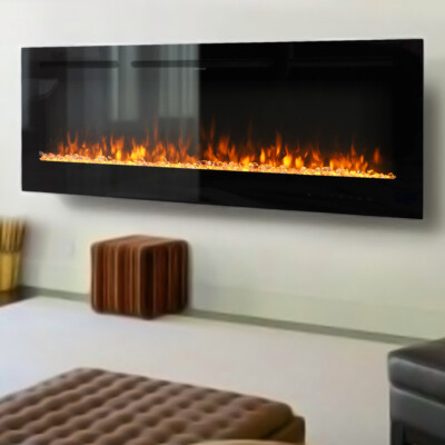 40-100in Electric Fireplace Media Wall Fire Wall Mounted Insert LED ...