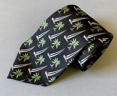 Pre-owned TROPICALS by TANGO Black Palm Trees Sailboats Silk Mens Tie ...