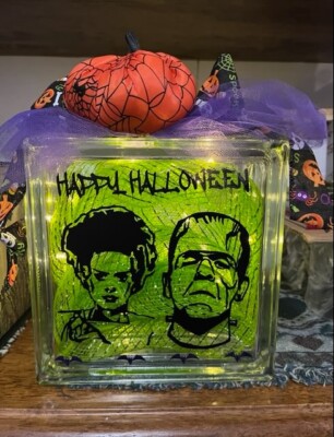 FRANKENSTEIN & BRIDE OF FRANKENSTEIN Light Up Glass Block Light Decor ...