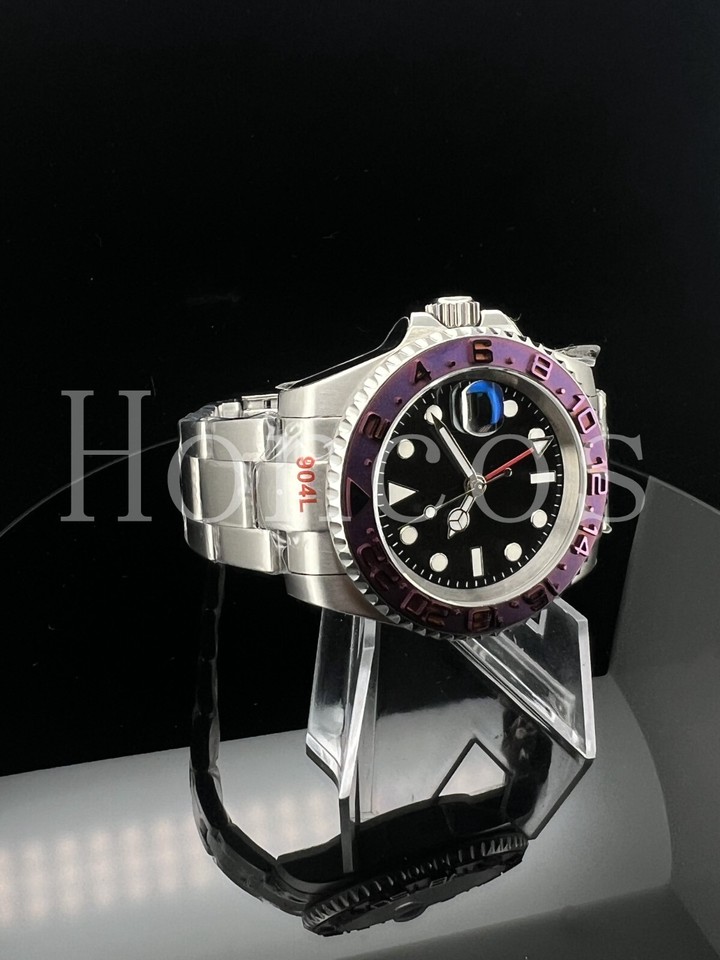 Custom Made GMT Style Watch Automatic Movement Black Dial Purple Yacht ...