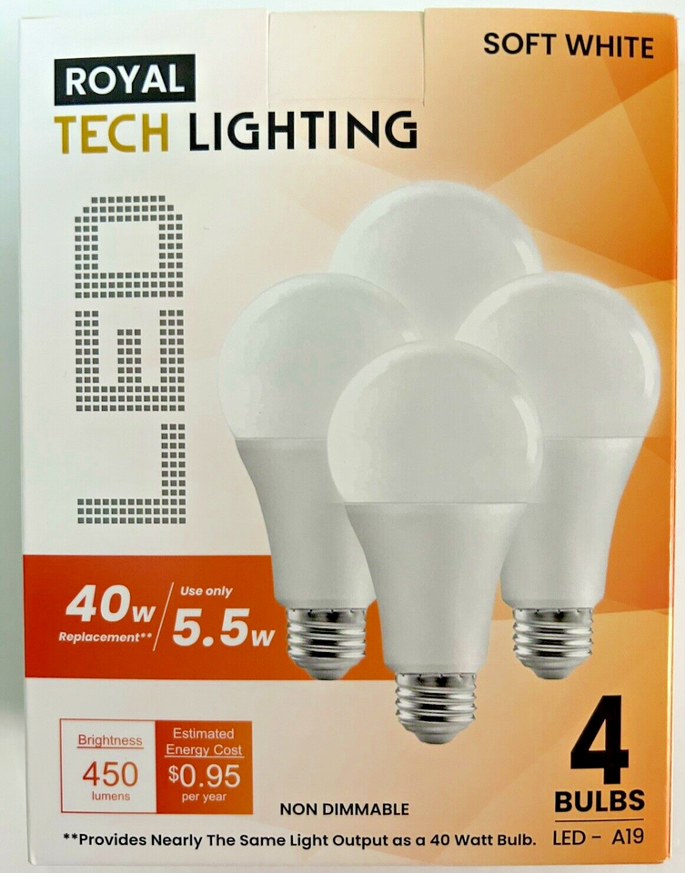 40Watt 8 LED Light Bulbs Soft White 450 Lumens E26 screw base A19 Shape ...