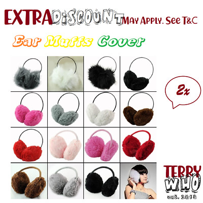 2x Winter Puffy Fluffy Cute Women Earmuffs Earflap Earcap Earlap Ear ...