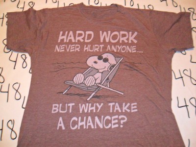 Medium Snoopy Peanuts Hard Work Never Hurt Anyone T- Shirt | eBay