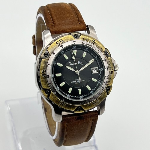 Men's WILLOW BAY Two-Tone Compass Bezel, Black Dial Watch, Brown ...