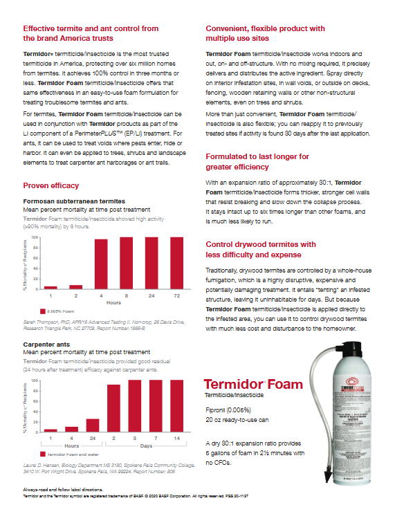 20 oz Termidor Foam Termite Ant CONTROL RTU Insectide Termiticide NO ...