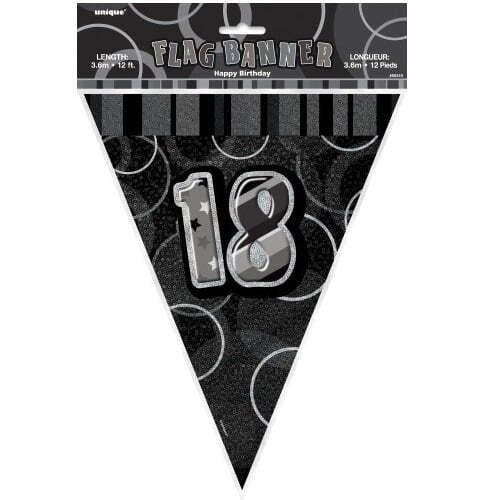 Glitz Black And Silver 18th Birthday Bunting Flag Banner 3.6M Party ...