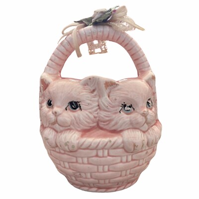 Vintage Kittens In A Basket Pink Kitsch Money Box Cats Made In Japan ...