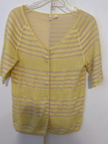 Moth Anthropologie Knit Button Up Short Sleeve Yellow Top Size S/M | eBay
