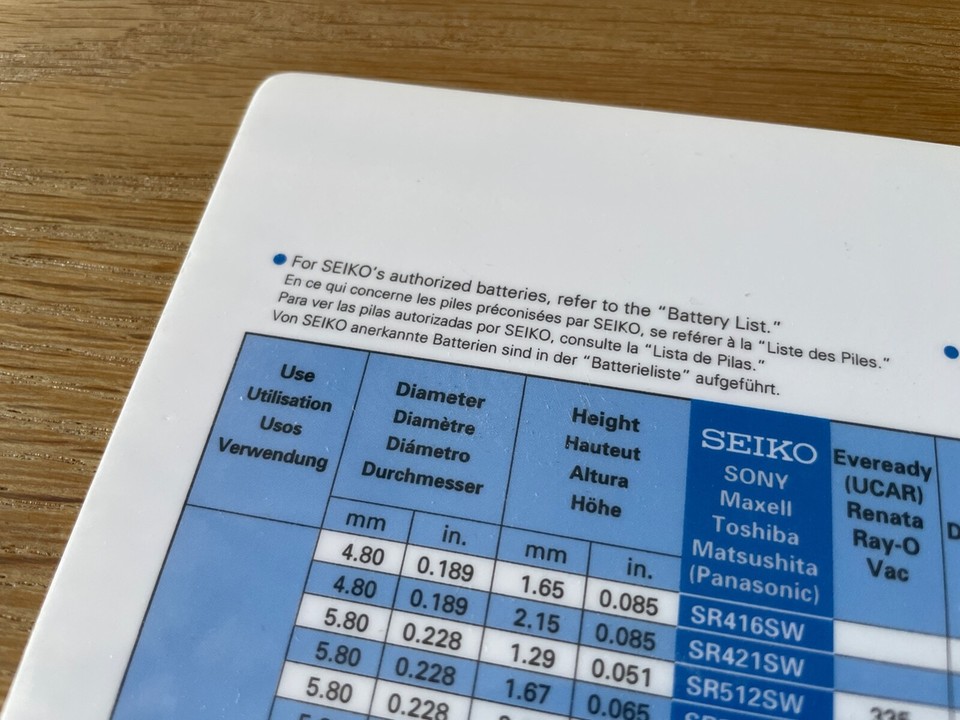 SEIKO Battery Reference Chart Guide - 1998 - Watches Collectors | eBay
