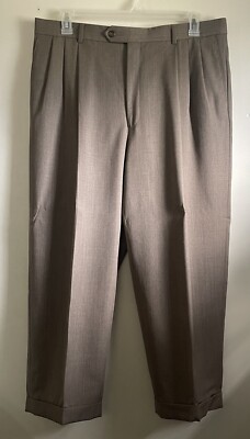 Pronto Uomo Dress Pants Mens 38X27 Wool Brown Pleated Front Straight ...