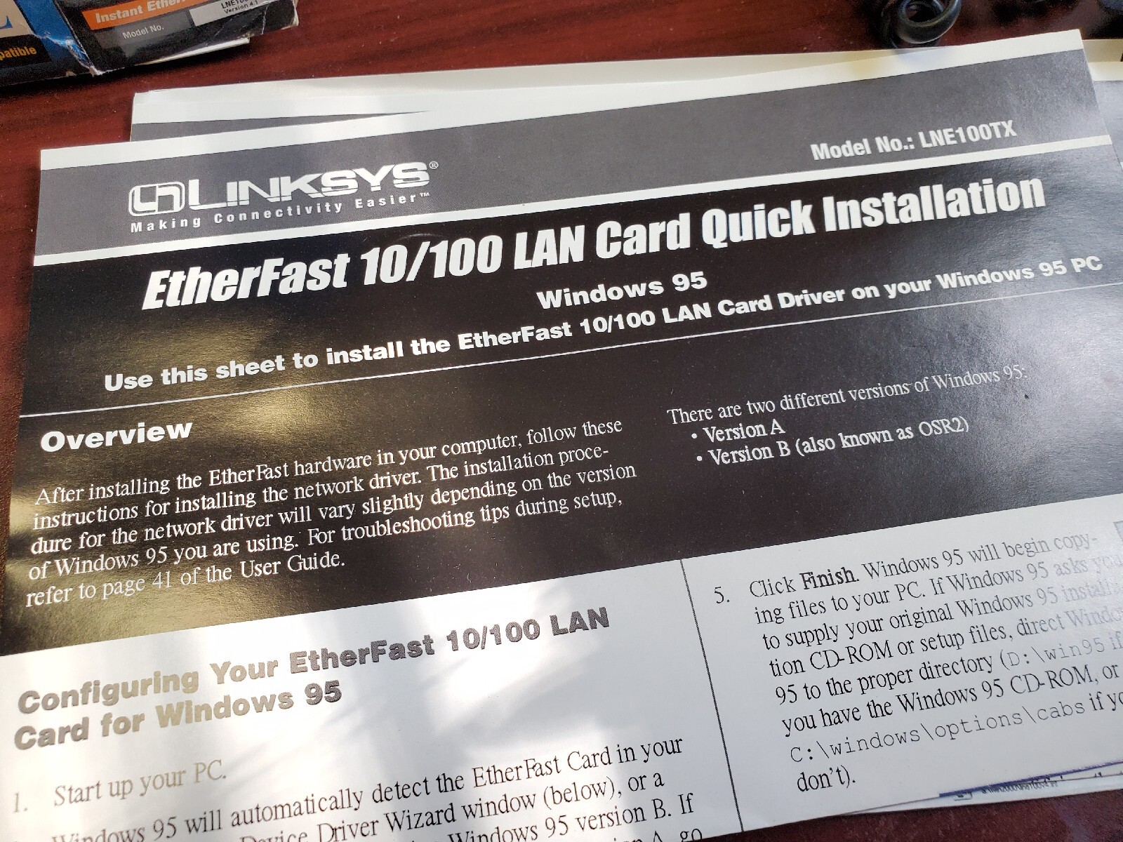 Vintage Linksys EtherFast 10/100 LAN Card - Model #LNE100TX Version 4.1 ...