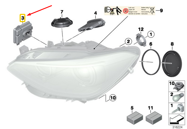 BMW 1 F20 Front Headlight Xenon Control Unit 63117318327 7318327 NEW ...
