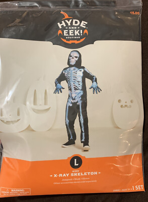 Hyde & EEK Kids X-Ray Skeleton Halloween Jumpsuit Costume Large 12-14 ...