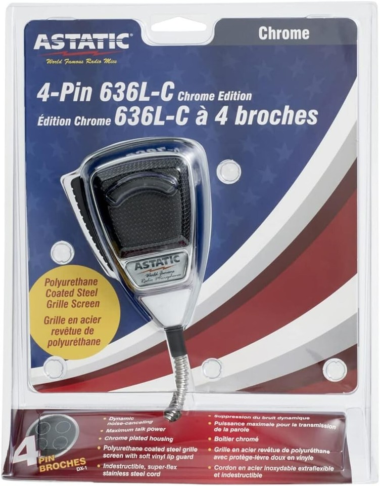 Astatic 636L-C 4-Pin Noise Canceling Dynamic Microphone for CB Radios ...