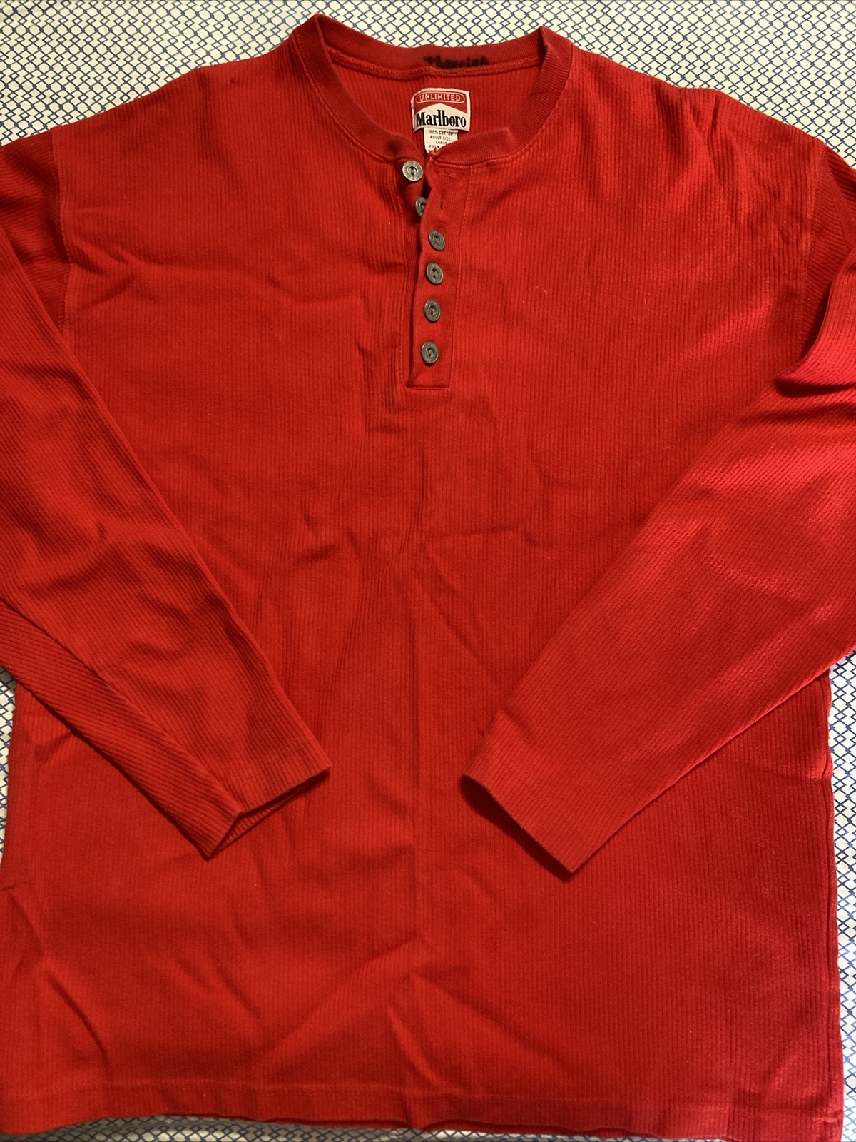 Marlboro Unlimited Red Thermal Henley Shirt Men's L L… - Gem