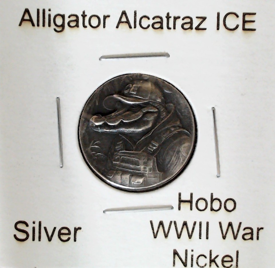 HOBO Alligator Alcatraz ICE Agent Made From A REAL WWII Silver Nickel ...
