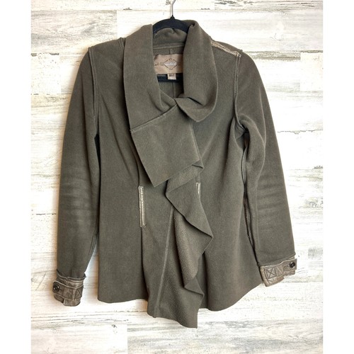 Emilie D Women’s S Green Fabric Leather Zip Up Cascade Front Fleece ...