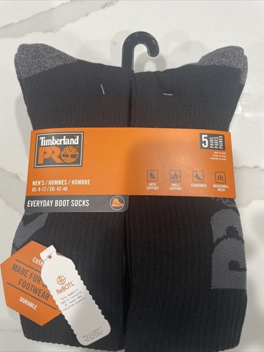 Timberland PRO 5 PAIRS MEN'S EVERYDAY BOOT SOCKS, BLACK, SHOE SIZE 9-12 ...