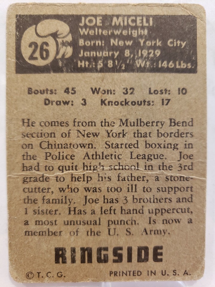 1951 TOPPS RINGSIDE #26 JOE MICELI BOXING CARD | eBay