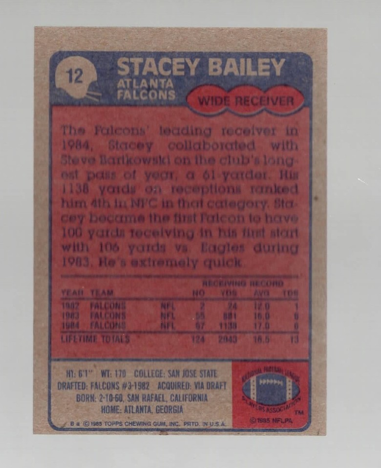 1985 Topps #12 Stacey Bailey VG/Ex | eBay